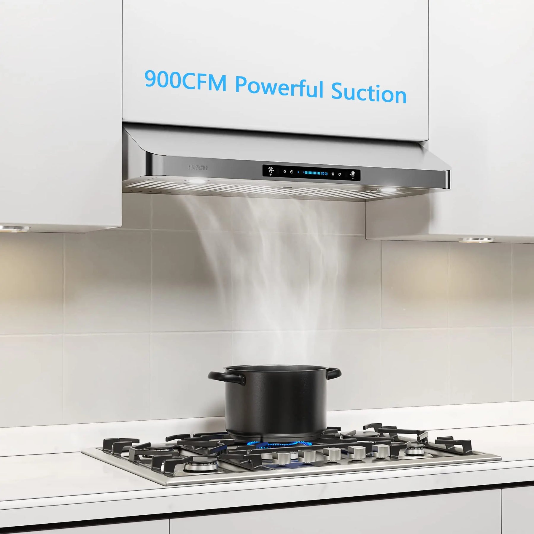 IKTCH Under Cabinet Range Hood with 900-CFM, 4 Speed Gesture Sensing&T