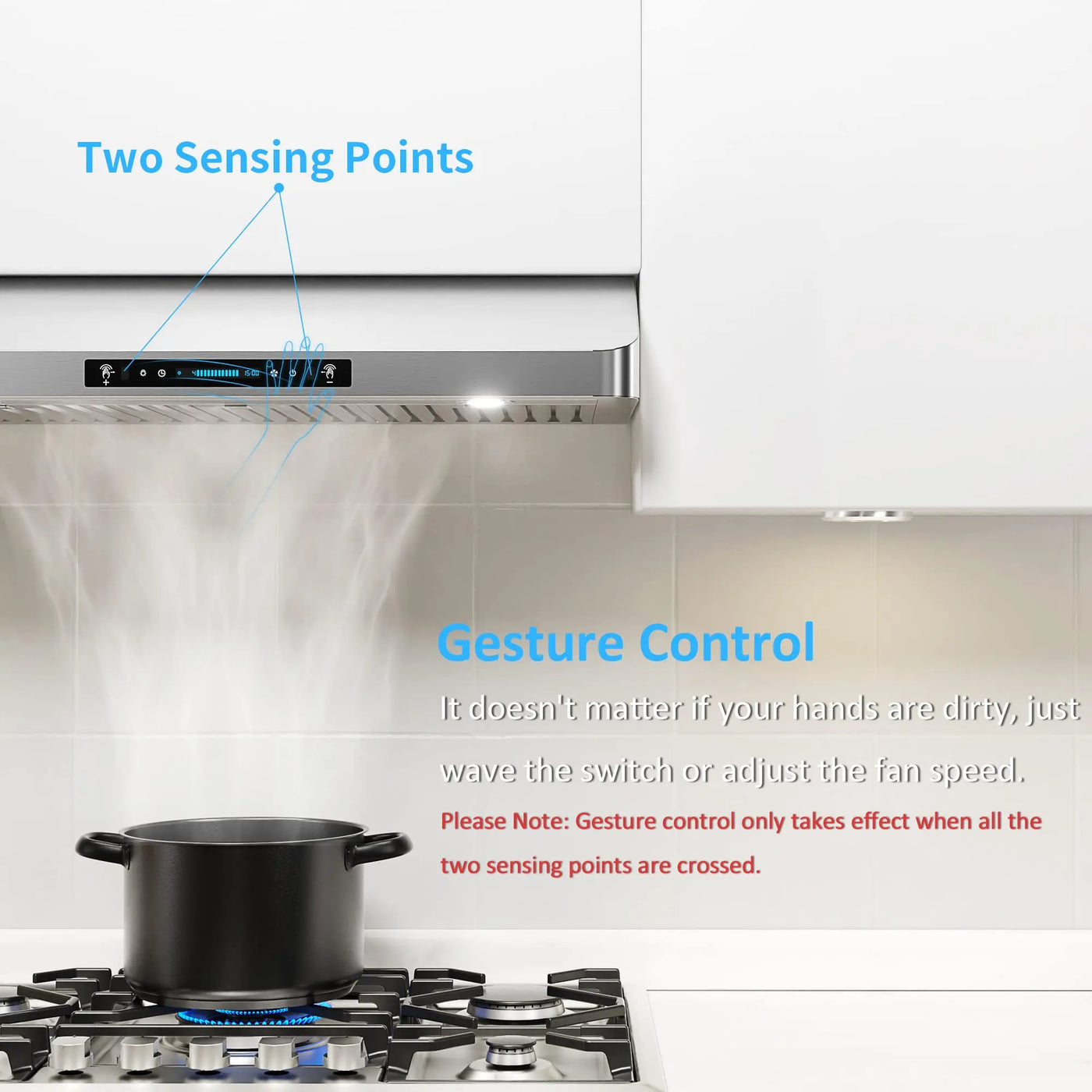 IKTCH Under Cabinet Range Hood with 900-CFM, 4 Speed Gesture Sensing&T