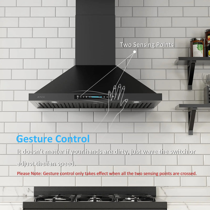 IKTCH Wall Mount Range Hood 900 CFM Ducted/Ductless Convertible, Kitch