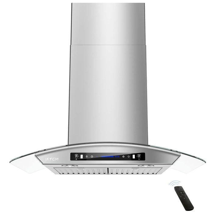 IKTCH Wall Mount Range Hood Tempered Glass 900 CFM, Ducted Kitchen Ven