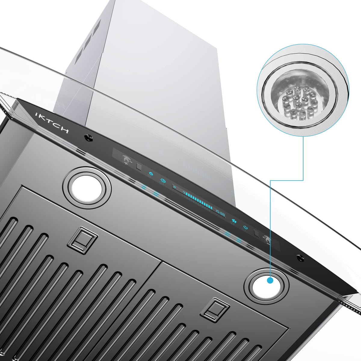 IKTCH Upgrated Island Mount Range Hood, 900 CFM Ducted Range Hood with