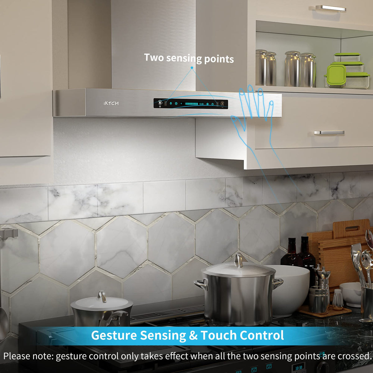 IKTCH Wall Mount Range Hood, 900 CFM Ducted Range Hood with 4 Speed Fa