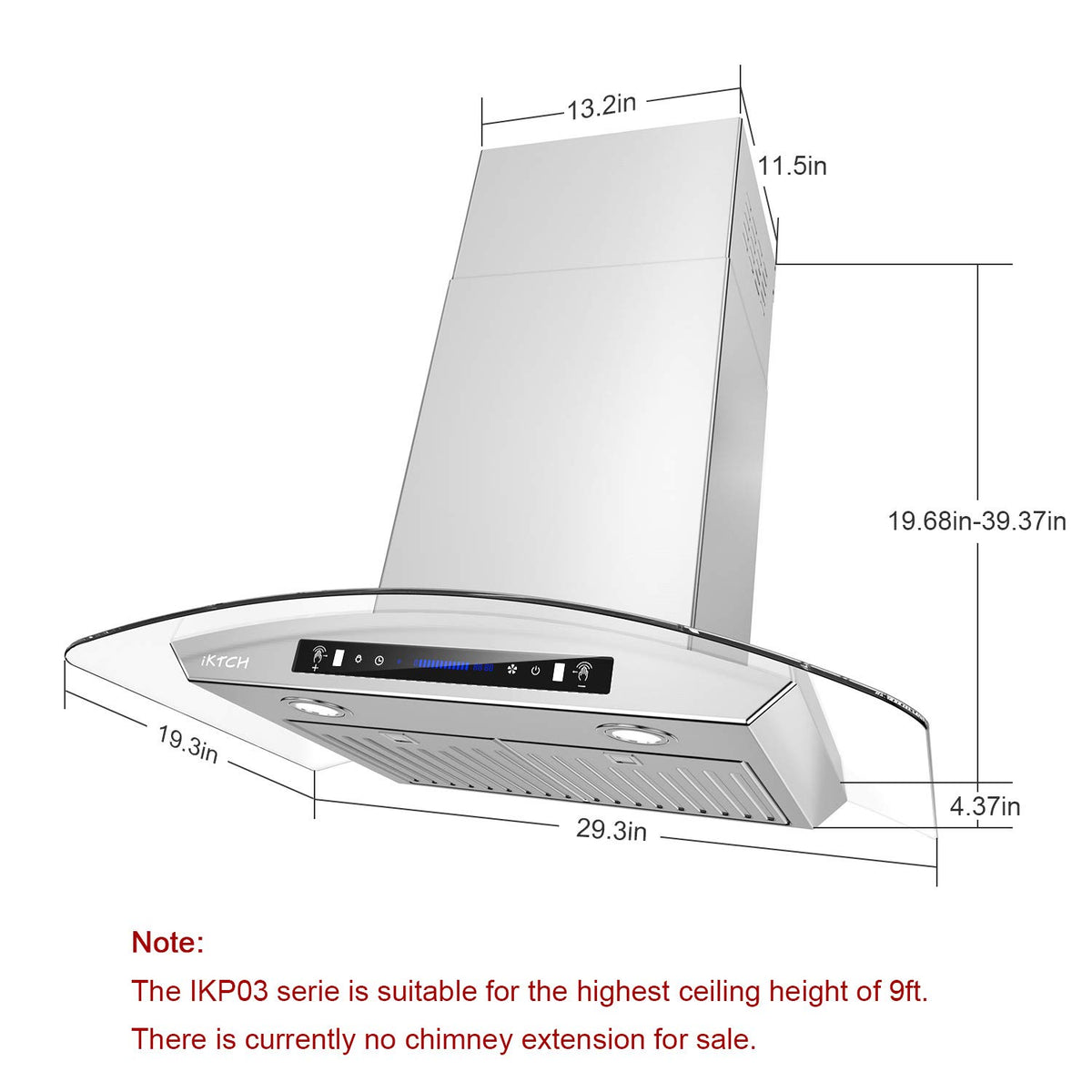 Wall Mount Range Hoods 900 CFM Ducted Kitchen Vent Hoods IKP03